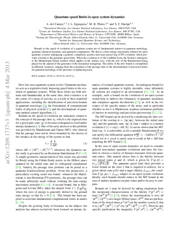 (PDF) Quantum Speed Limits in Open System Dynamics