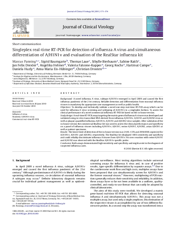 (PDF) Singleplex real-time RT-PCR for detection of influenza A virus ...
