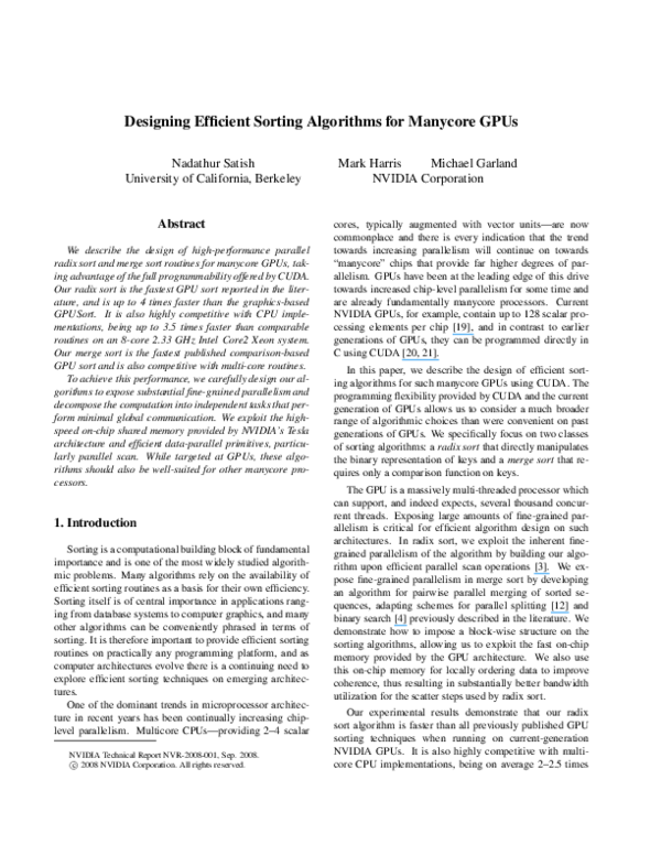 (PDF) Designing efficient sorting algorithms for manycore GPUs