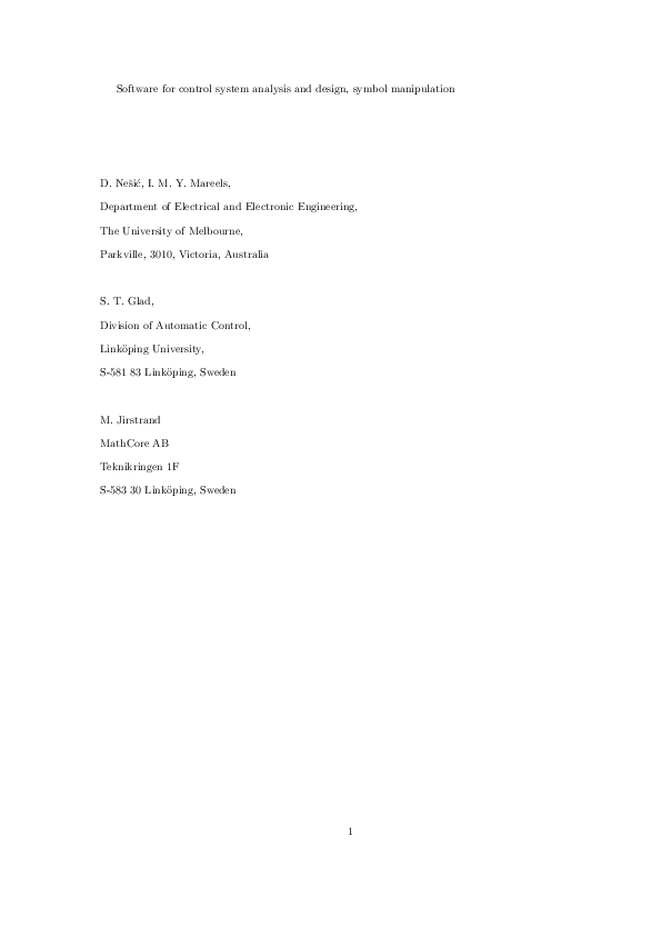 Pdf Software For Control System Analysis And Design Symbol Manipulation