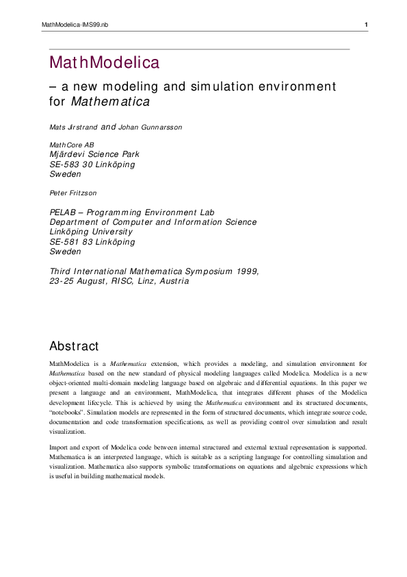 (PDF) MathModelica - a new modeling and simulation environment for Mathematica