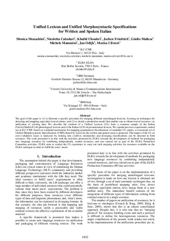 (PDF) Unified Lexicon and Unified Morphosyntactic Specifications for ...