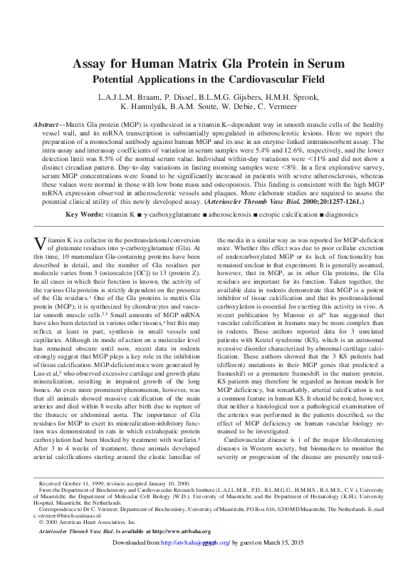 (PDF) Assay for Human Matrix Gla Protein in Serum