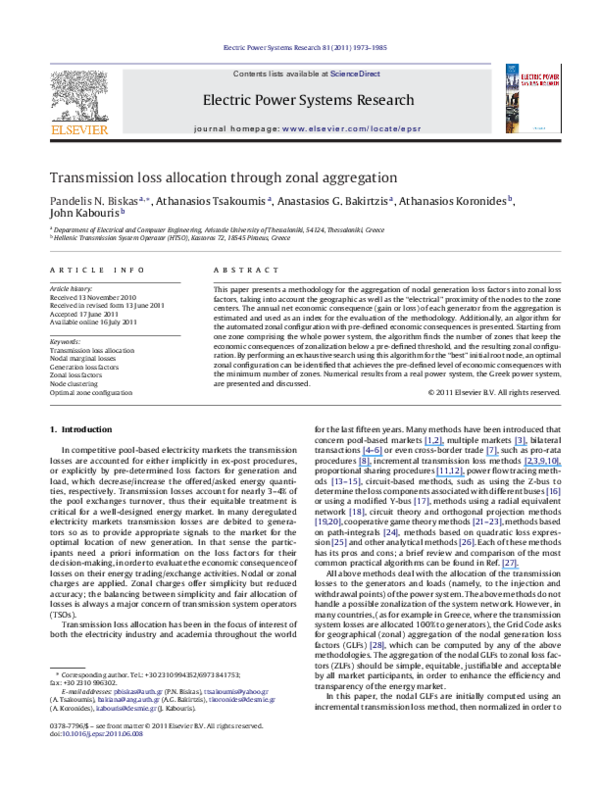 (PDF) Transmission loss allocation through zonal aggregation ...