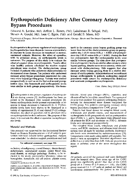 (PDF) Erythropoietin deficiency after coronary artery bypass procedures