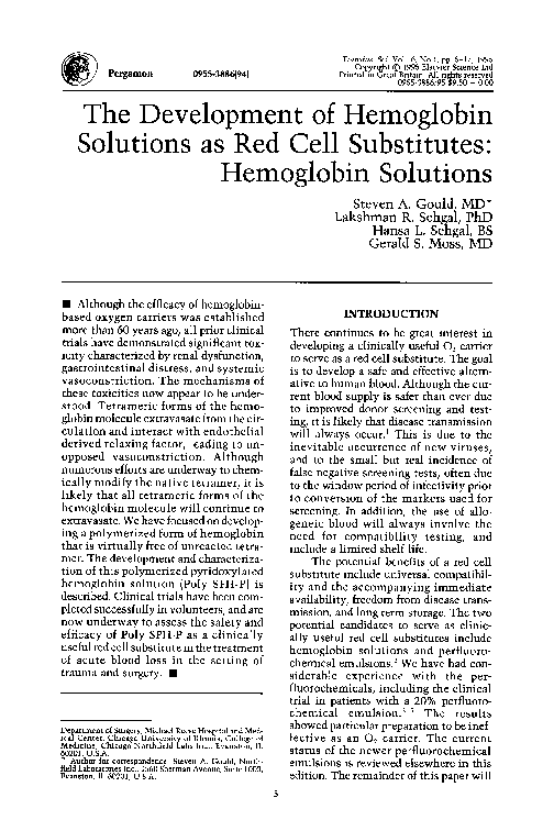 (PDF) The development of hemoglobin solutions as red cell substitutes ...