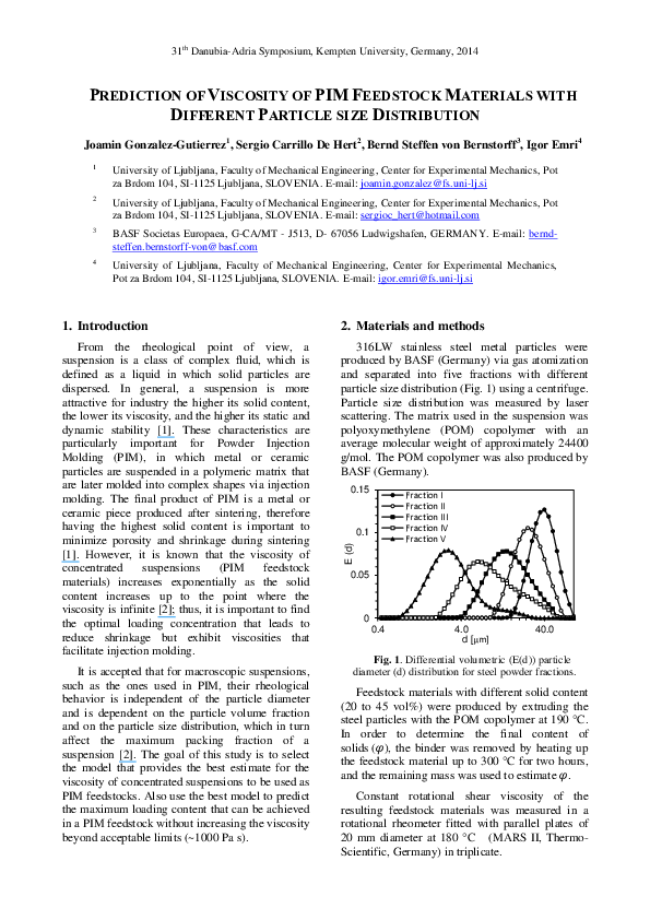 (PDF) PREDICTION OF VISCOSITY OF PIM FEEDSTOCK MATERIALS WITH DIFFERENT ...