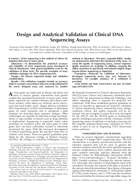 (PDF) Design and Analytical Validation of Clinical DNA Sequencing Assays