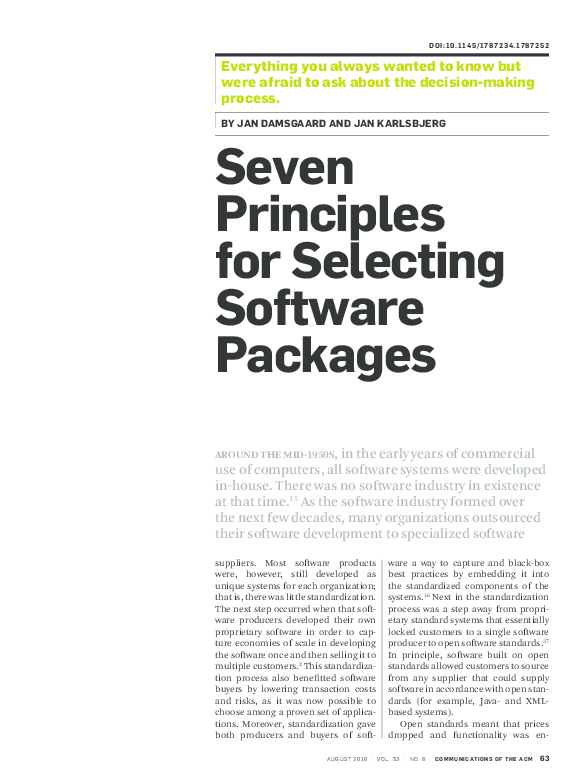(PDF) Seven principles for selecting software packages