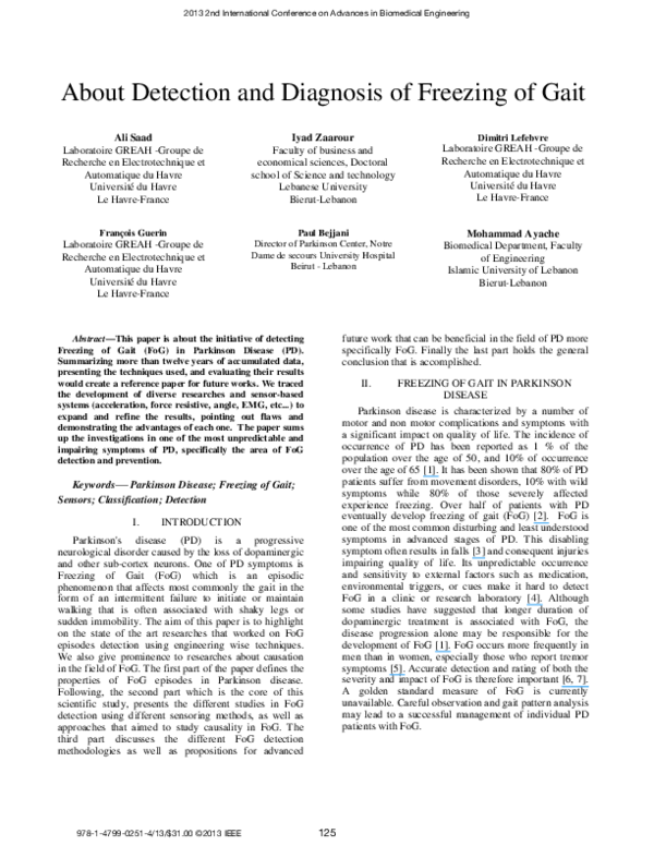 (PDF) About detection and diagnosis of Freezing of Gait