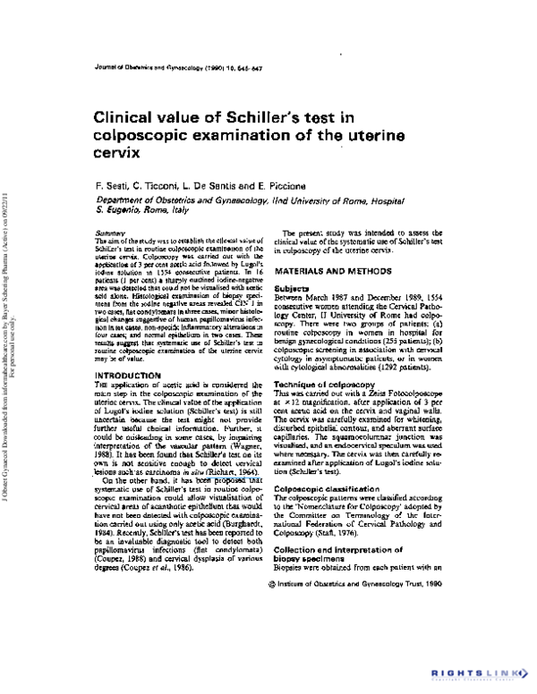 (PDF) Clinical value of Schiller's test in colposcopic examination of ...
