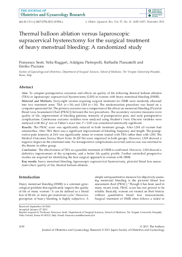 (PDF) Thermal balloon ablation versus laparoscopic supracervical ...
