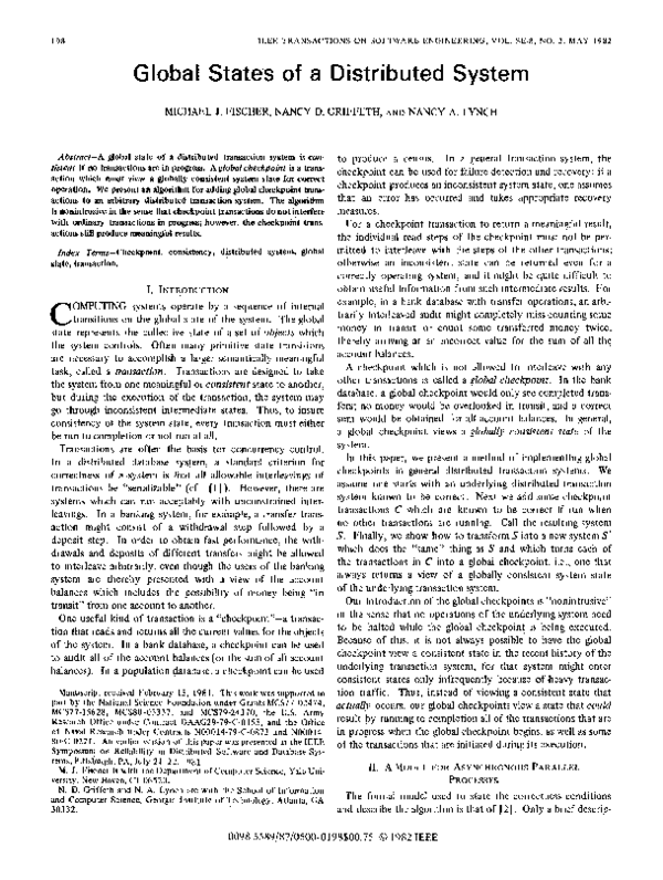 Pdf Global States Of A Distributed System