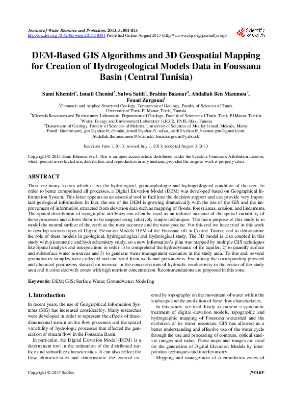 Pdf Dem Based Gis Algorithms And 3d Geospatial Mapping For Creation Of Hydrogeological Models