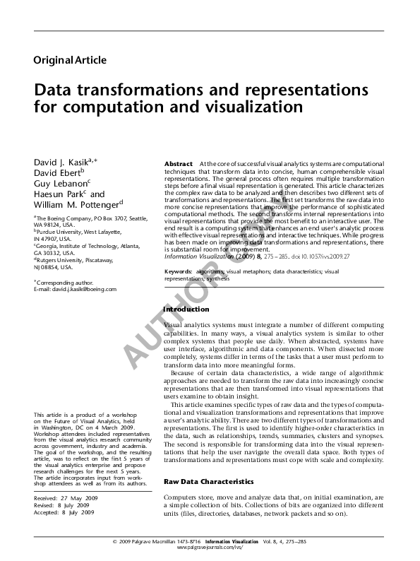 (PDF) Data transformations and representations for computation and visualization