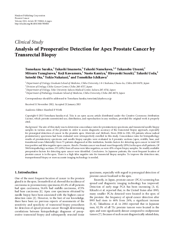 (PDF) Analysis of preoperative detection for apex prostate cancer by ...