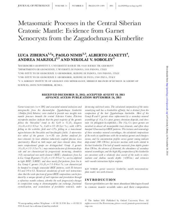 (PDF) Metasomatic Processes in the Central Siberian Cratonic Mantle ...