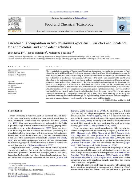 (PDF) Essential oils composition in two Rosmarinus officinalis L. varieties and incidence for ...