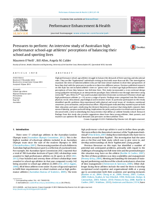 (PDF) Pressures to Perform: An interview study of Australian high ...