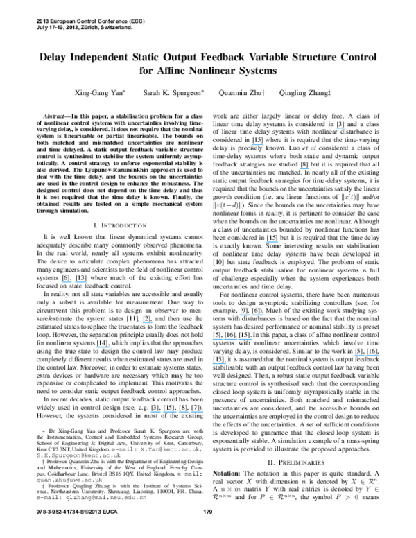 Pdf Delay Independent Static Output Feedback Variable Structure