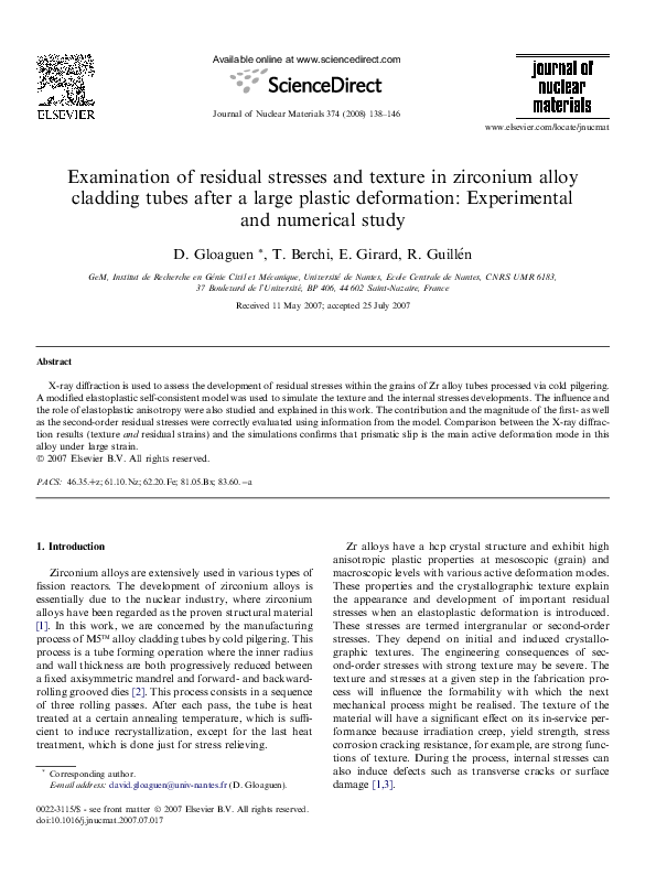 (PDF) Examination of residual stresses and texture in zirconium alloy ...