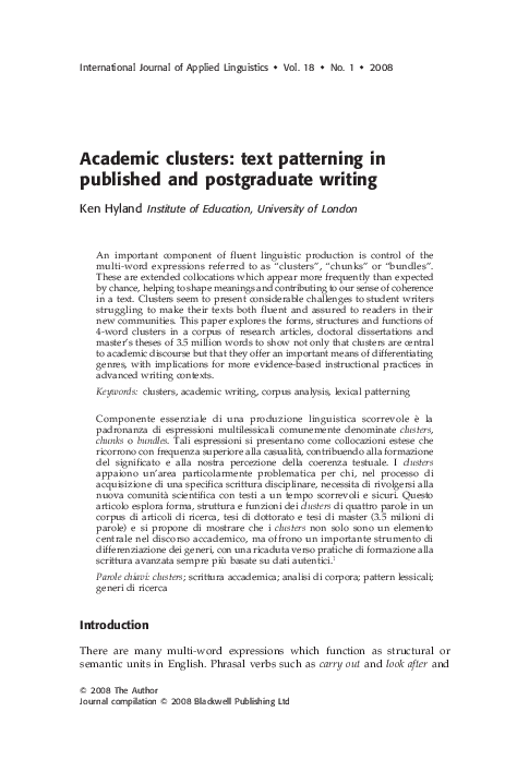 (PDF) Academic clusters: text patterning in published and postgraduate ...