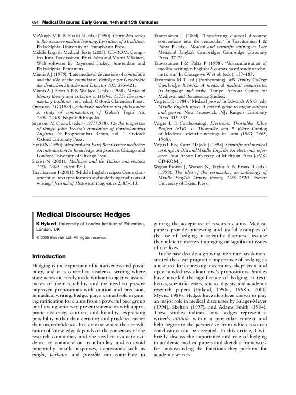 (PDF) Medical Discourse: Hedges