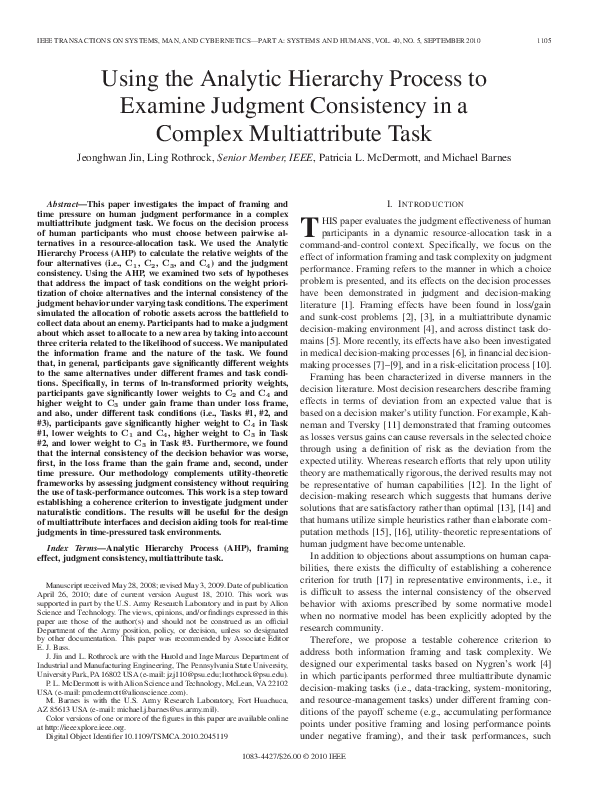 (PDF) Using the Analytic Hierarchy Process to Examine Judgment Consistency in a Complex ...
