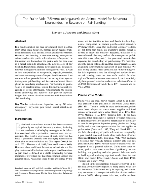 (PDF) The Prairie Vole (Microtus ochrogaster): An Animal Model for ...