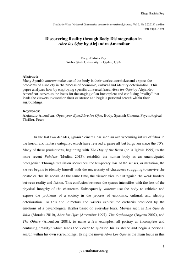 (PDF) Discovering Reality through Body Disintegration in Abre los Ojos ...