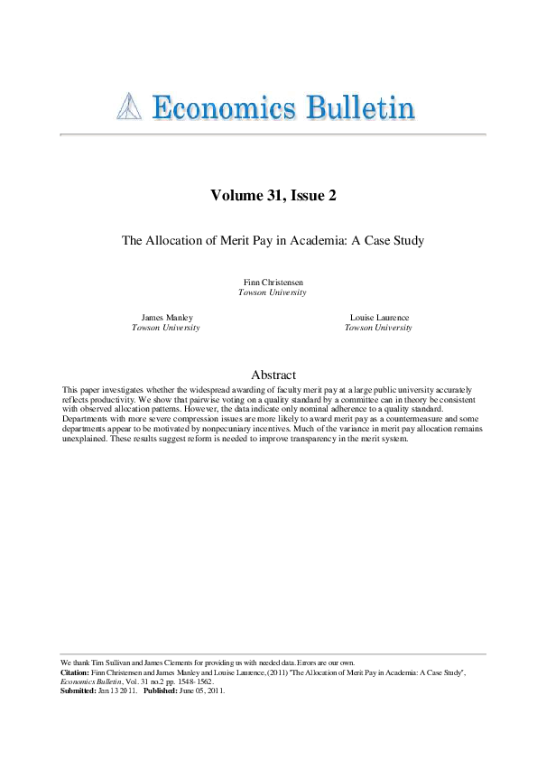 (PDF) The Allocation of Merit Pay in Academia: A Case Study