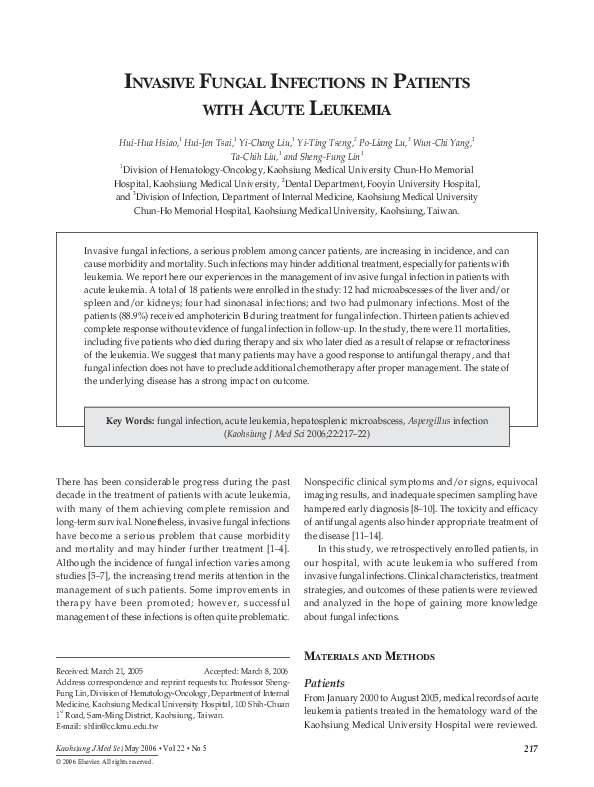 (PDF) Invasive Fungal Infections in Patients with Acute Leukemia