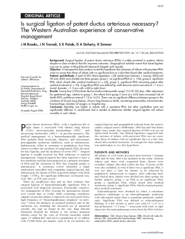 (PDF) Is surgical ligation of patent ductus arteriosus necessary? The ...