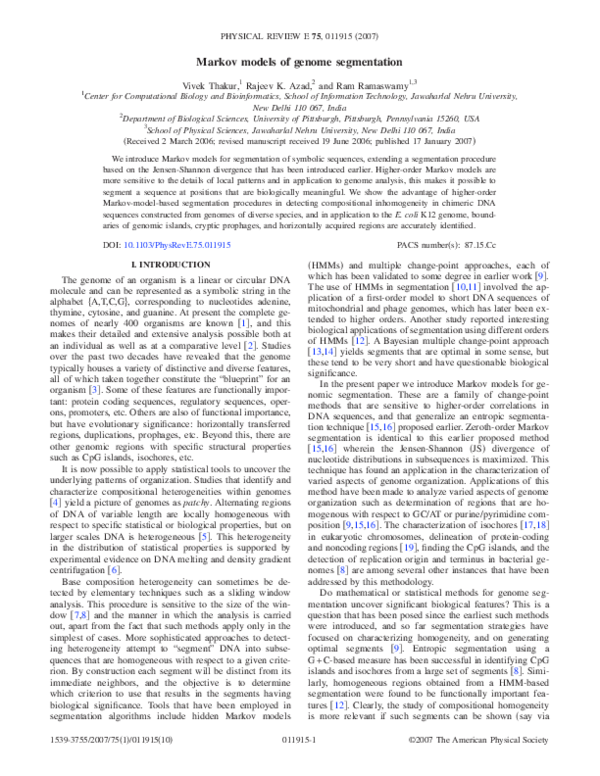 (PDF) Markov models of genome segmentation