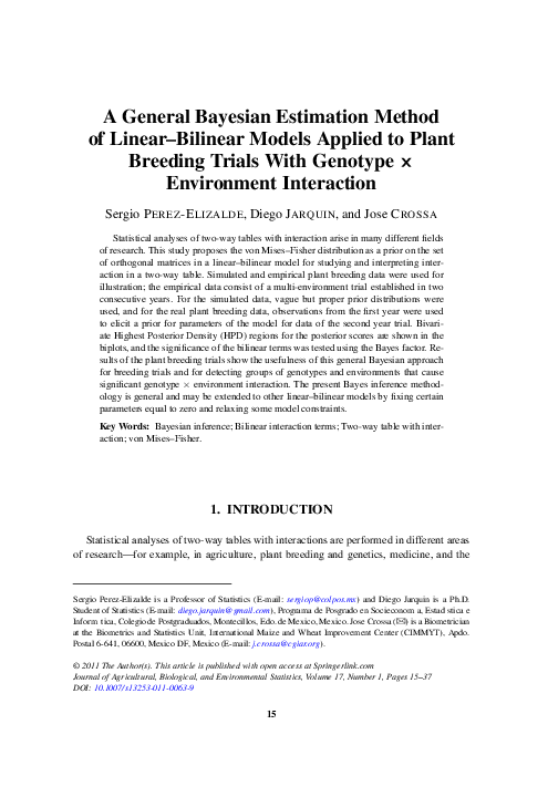 (PDF) A General Bayesian Estimation Method of Linear–Bilinear Models Applied to Plant Breeding ...