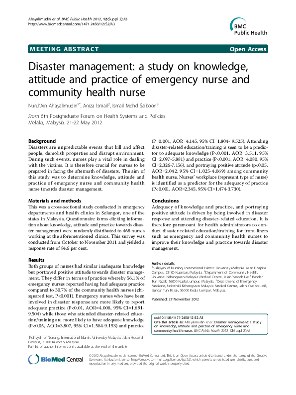 (PDF) Disaster management: a study on knowledge, attitude and practice ...