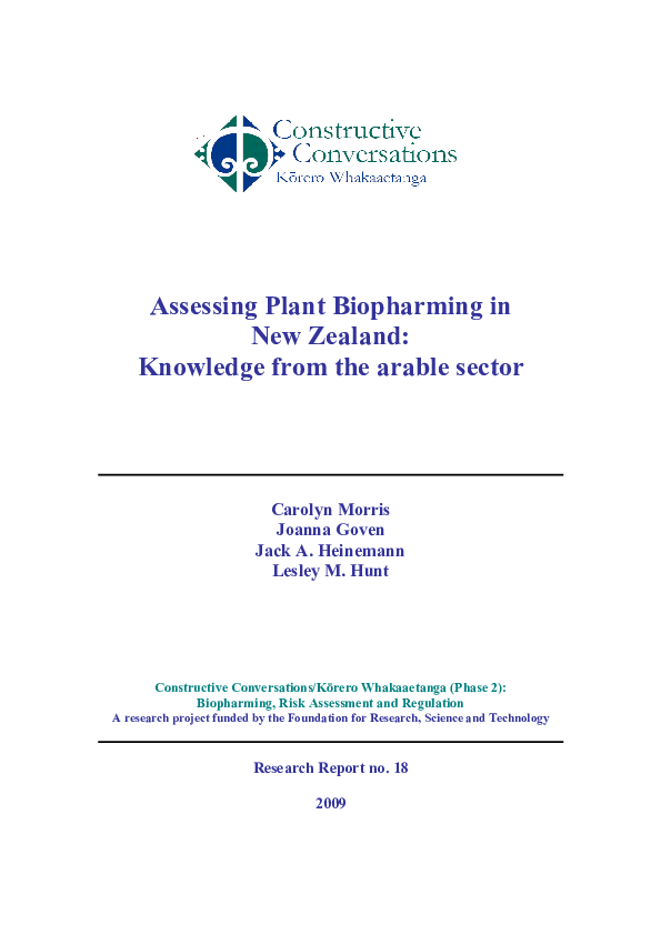 (PDF) Assessing Plant Biopharming in New Zealand: Knowledge from the ...