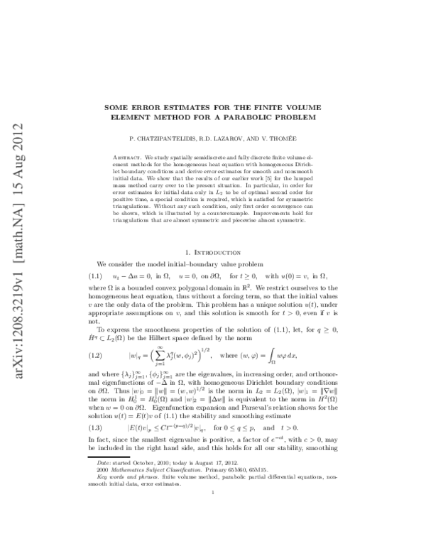 Pdf Some Error Estimates For The Finite Volume Element Method For A Parabolic Problem 