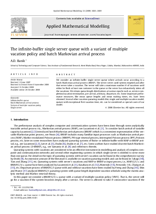 Pdf The Infinite Buffer Single Server Queue With A Variant Of Multiple Vacation Policy And 