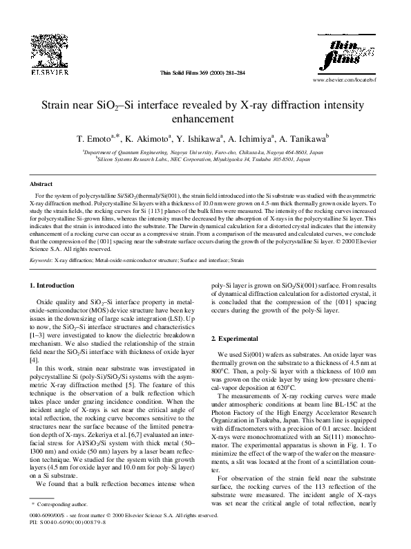 (PDF) Strain near SiO 2–Si interface revealed by X-ray diffraction ...