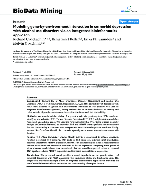 (PDF) Modeling gene-by-environment interaction in comorbid depression ...