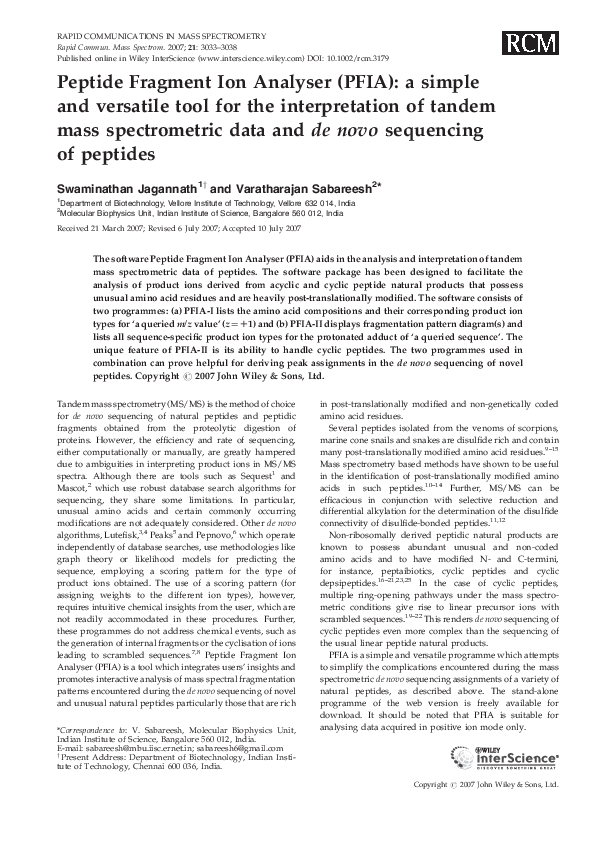 (PDF) Peptide Fragment Ion Analyser (PFIA): a simple and versatile tool ...