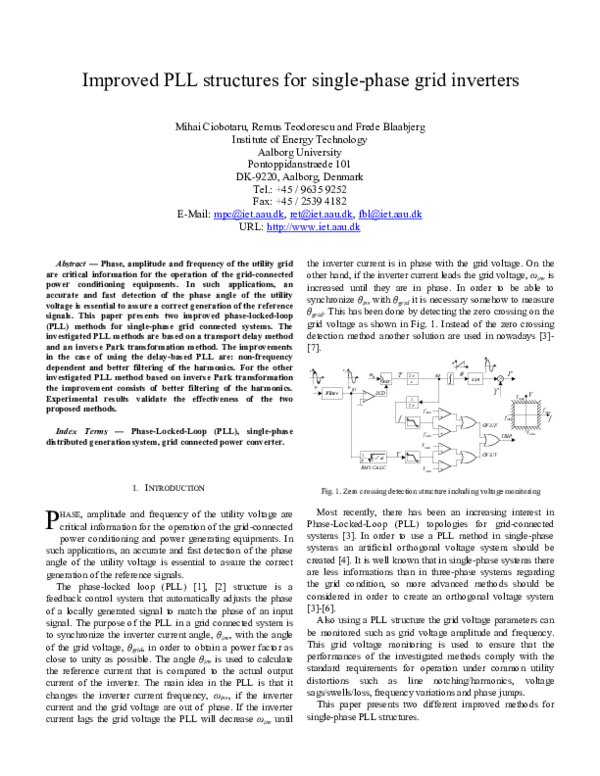 (PDF) Improved PLL structures for single-phase grid inverters