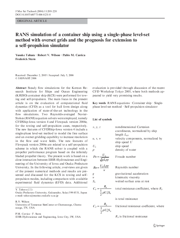 (PDF) RANS simulation of a container ship using a single-phase level ...