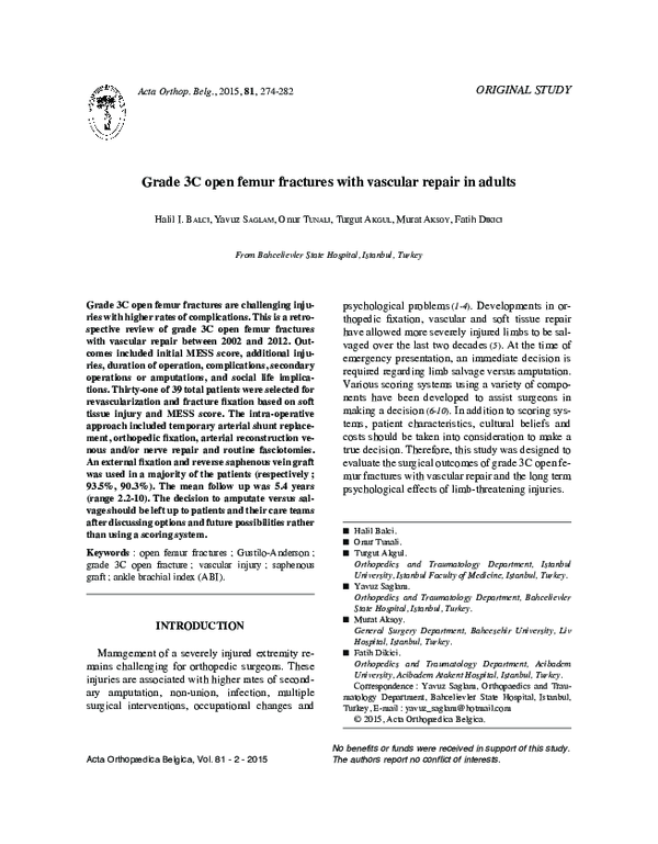 (PDF) Grade 3C open femur fractures with vascular repair in adults