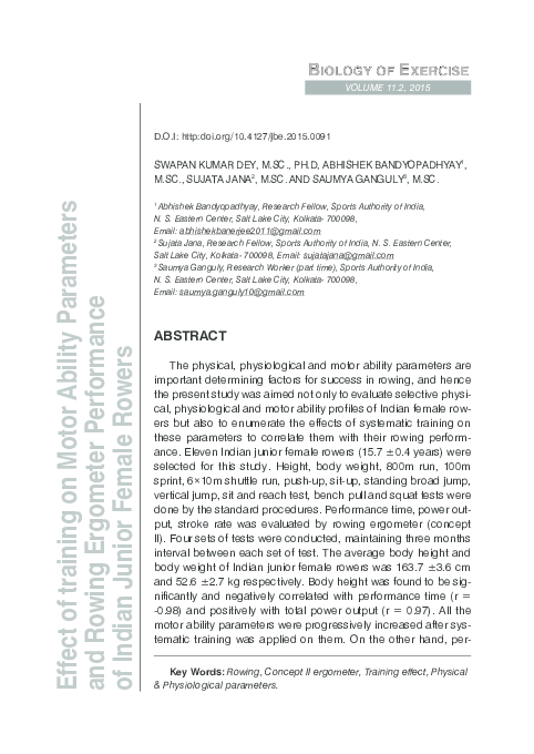 (PDF) Effect of training on Motor Ability Parameters and Rowing Ergometer Performance of Indian ...