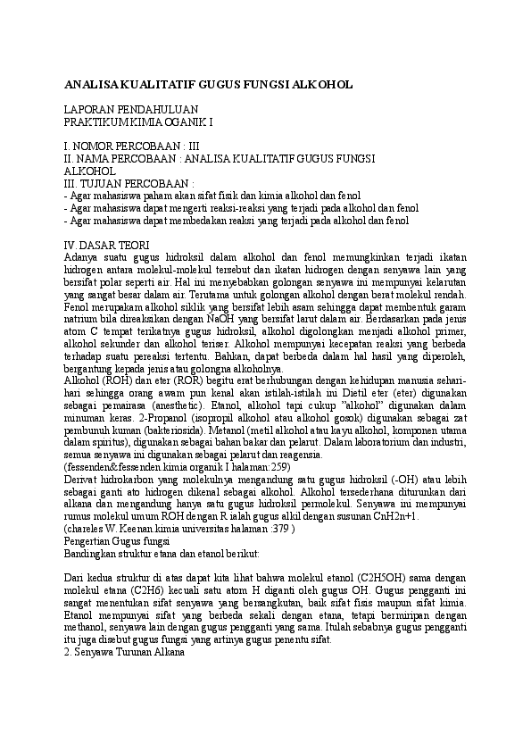 (DOC) ANALISA KUALITATIF GUGUS FUNGSI ALKOHOL 2