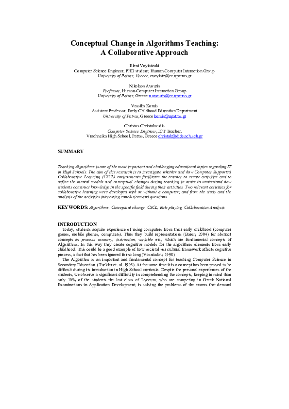 (PDF) Conceptual Change in Algorithms Teaching: A Collaborative Approach