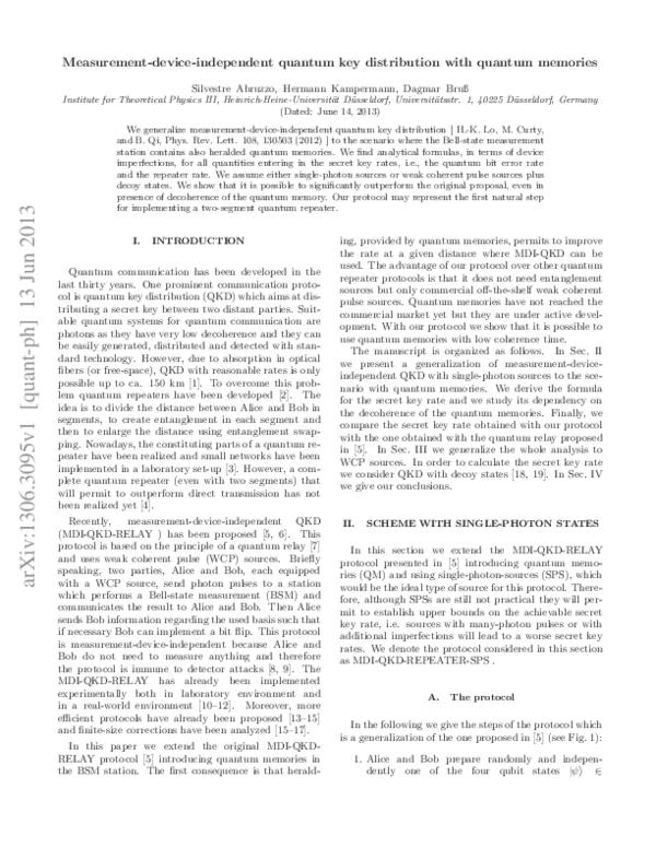 (PDF) Measurement-device-independent quantum key distribution with quantum memories