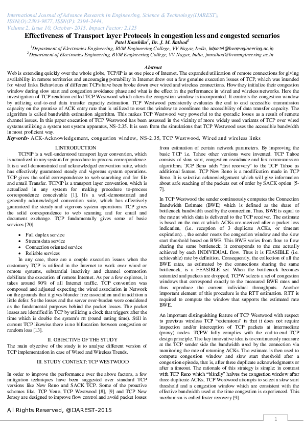 (PDF) Effectiveness of Transport layer Protocols in congestion less and ...